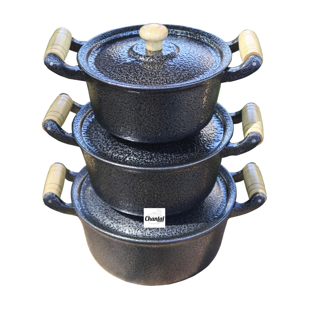 Jogo 3 Panelas Pretas Pequenas Alumínio Grosso Batido Fundido Craqueado ...