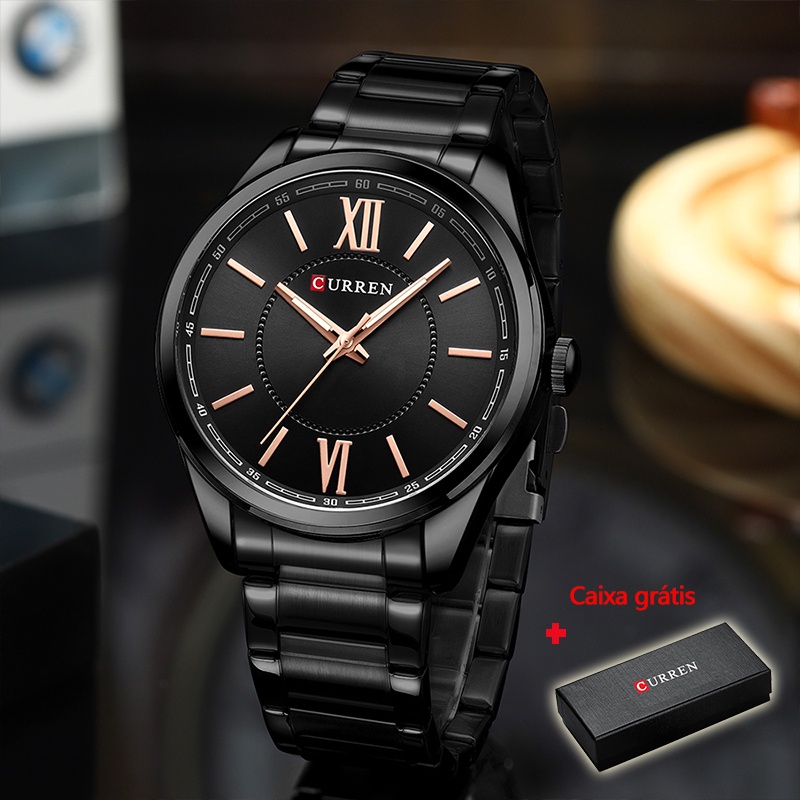 CURREN Relógio Masculino Casual Simples Preto Clássico Em Aço ...
