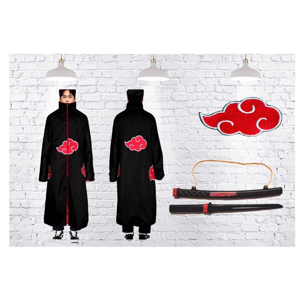 Manto Akatsuki Cosplay Naruto Nuvens Bordadas + Espada e bainha Brinde ...