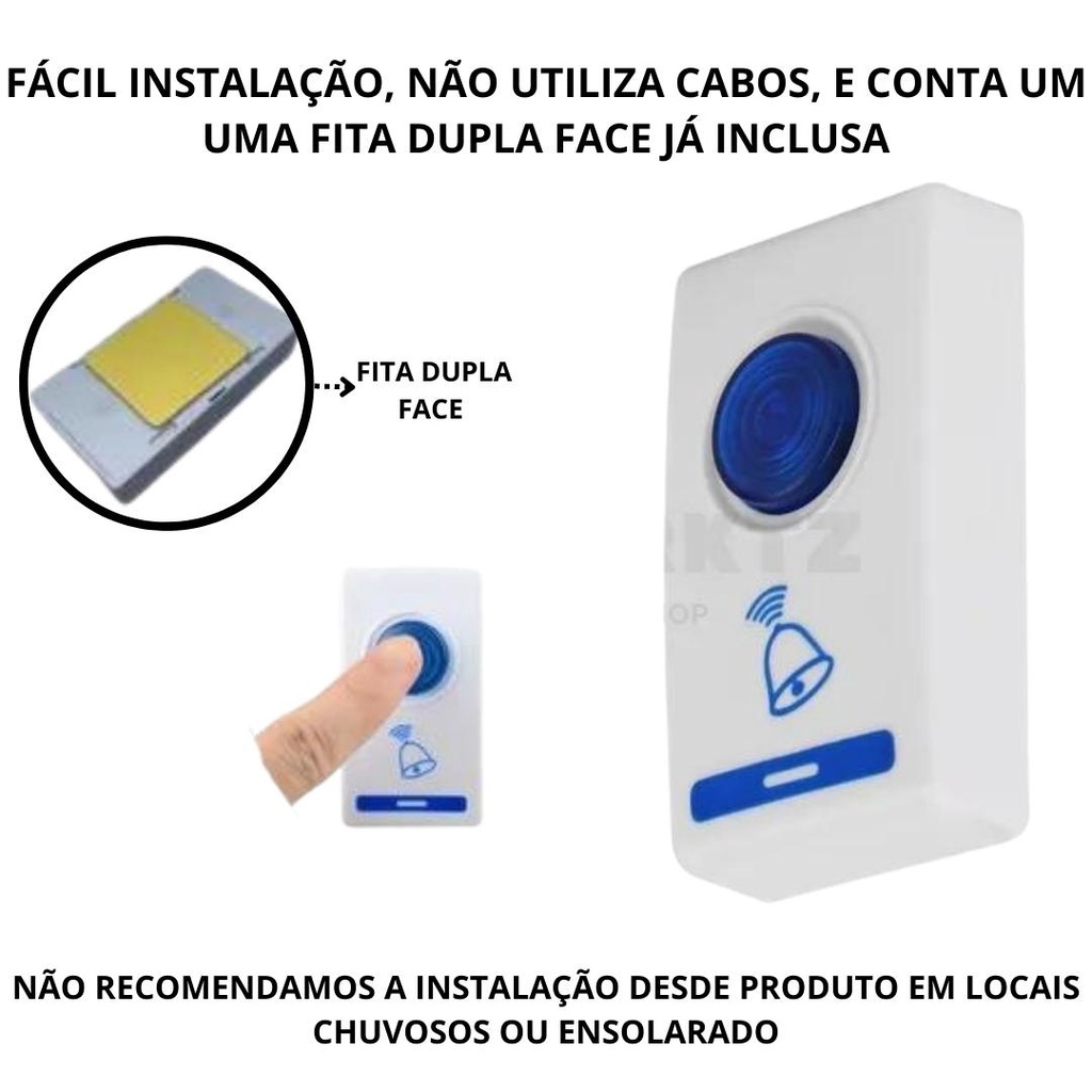 Campainha Residencial Sem Fio Wireless de Longo Alcance com 36 Toques ...