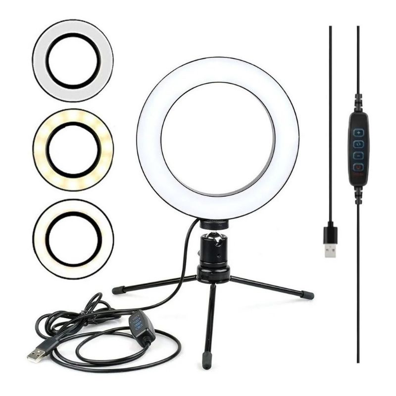 Iluminador De Led Ring Light Com Tripé de mesa Usb 16cm ou 6 polegadas | Shopee Brasil