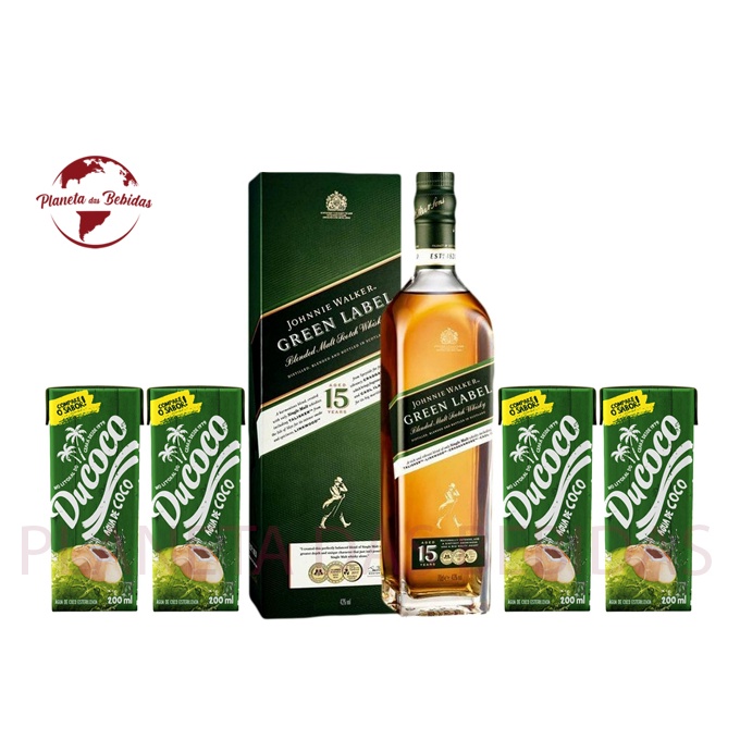 Combo Whisky Johnnie Walker Green Label 750 ml + 4 Agua de Coco Ducoco 200 ml | Shopee Brasil