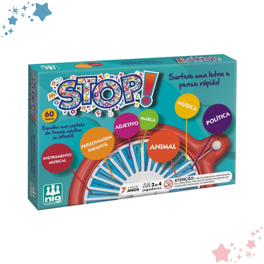 Jogo Stop C/ Roleta e Cartelas 60 Temas Infantil Adulto Nig | Shopee Brasil