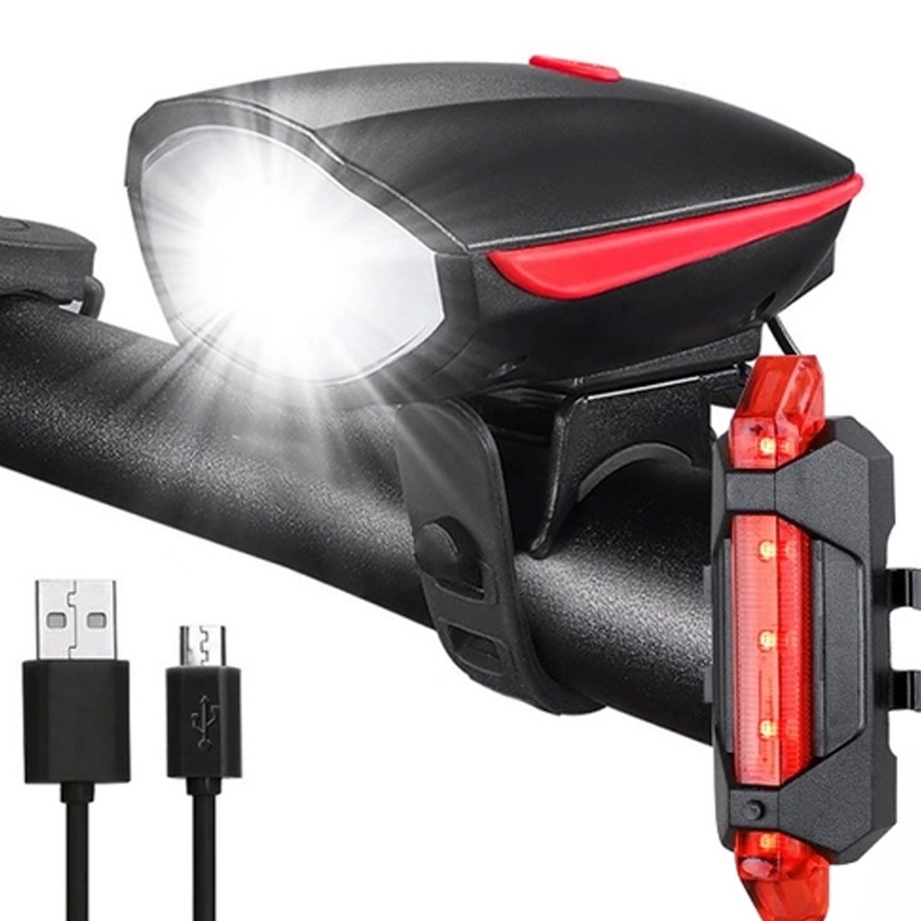 Kit De Lanterna Dianteira Com Buzina Speaker E Traseira Para Bicicleta ...