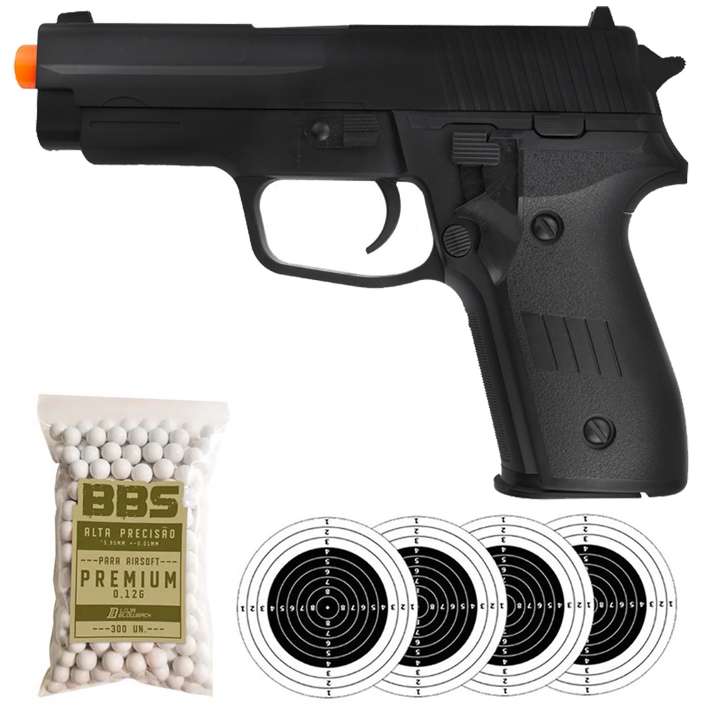 Pistola de airsoft p226 Rossi VG 6mm Kit completo com munição bbs e ...