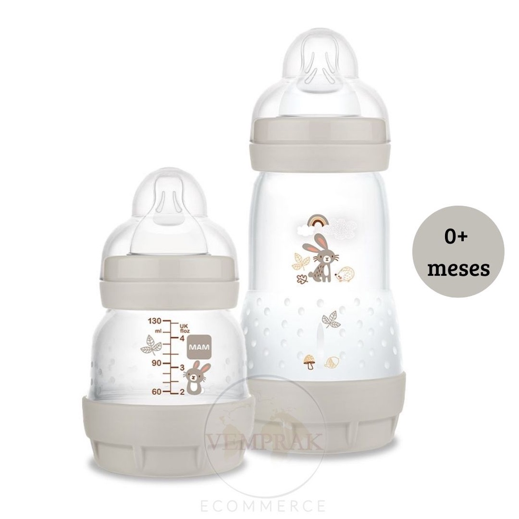 Kit Mamadeira Easy Start MAM - Anticolica - 130ml + 260ml (cor: Neutra) | Shopee Brasil