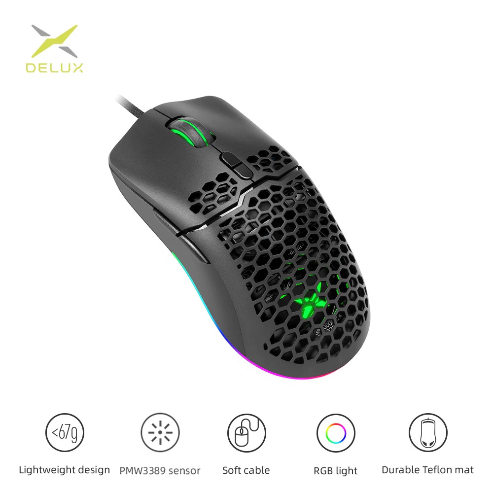 Mouse Gamer DELUX M700 Sensor PMW3389 16000DPI RGB ULTRALEVE | Shopee ...