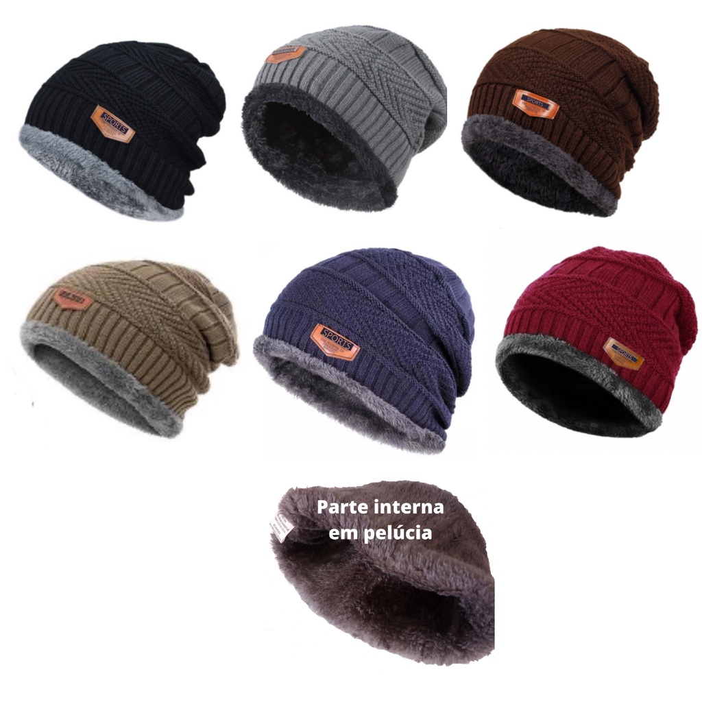 Touca Unissex Forrada + Meia em algodão Look ideal para o frio | Shopee ...