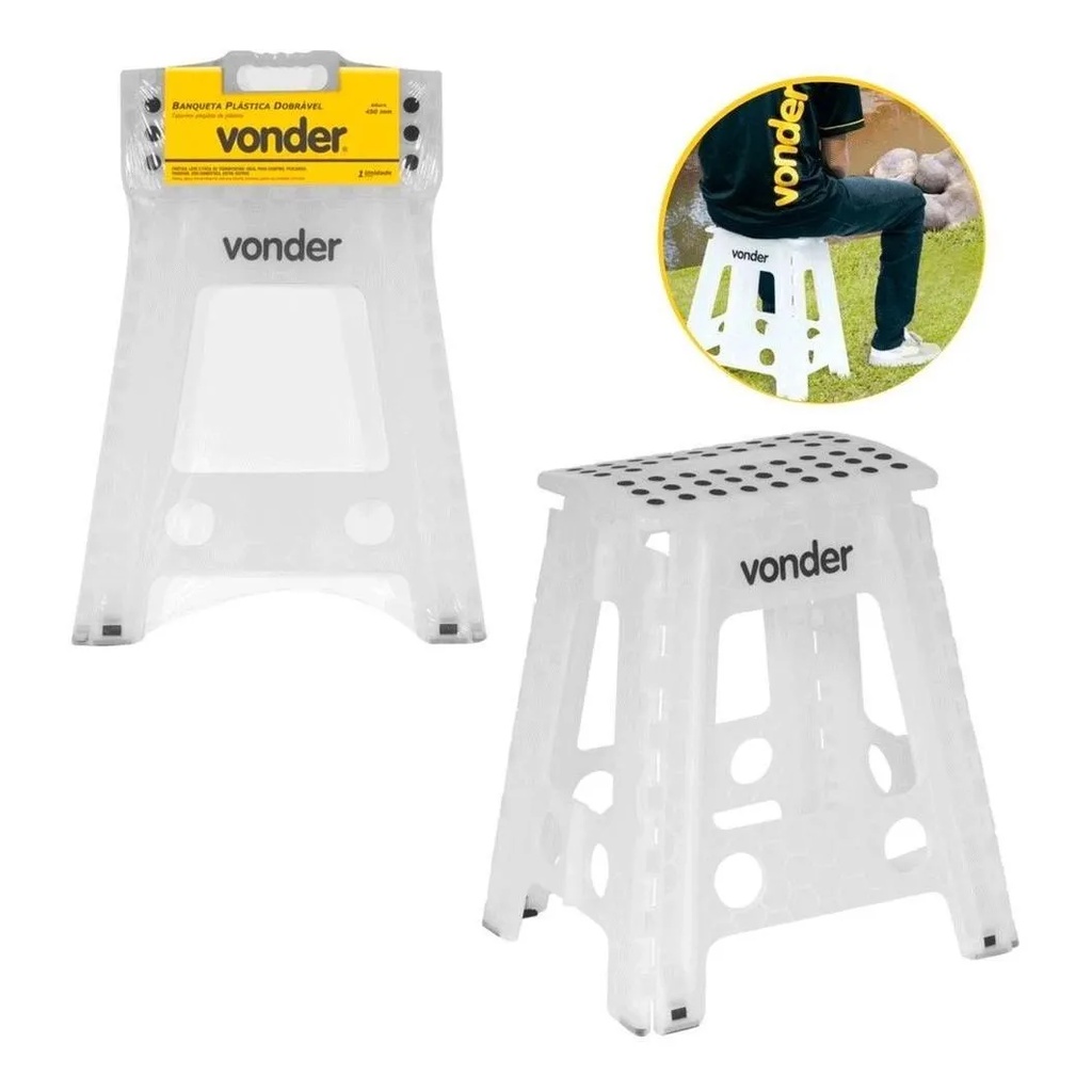 Banco Banquinho Banqueta Plástica Dobrável 450mm Com Alça E Capacidade ...