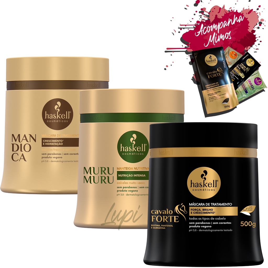 Kit Haskell Mascaras Cavalo Forte Mandioca Murumuru 500g | Shopee Brasil