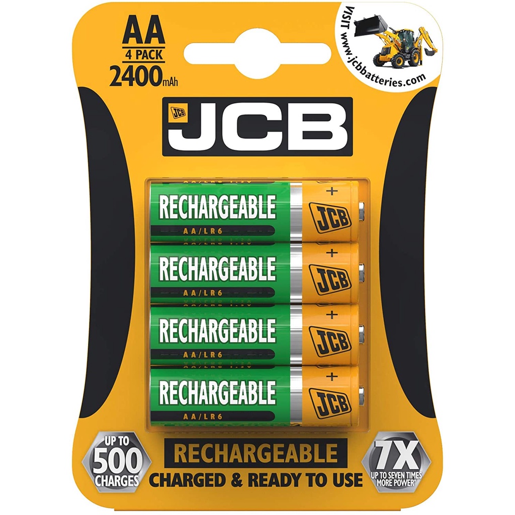 4 Pilhas AA Recarregáveis da JCB, 500 Recargas, 2400 mAh - Escorrega o ...