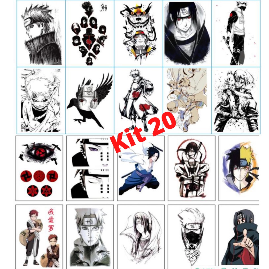 Kit 20 Tatuagem NARUTO Temporária - Tatoo fake Naruto Akatsuki Uchiha ...