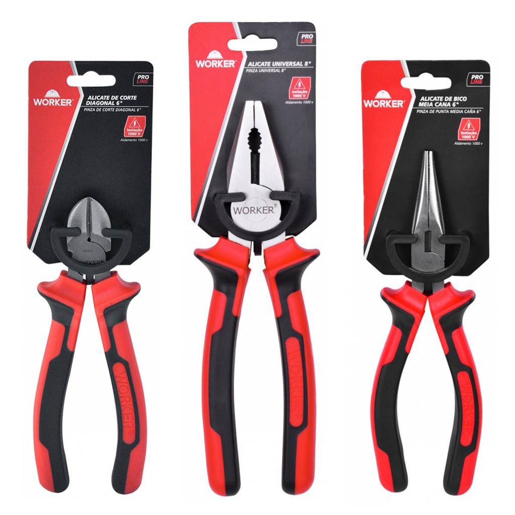 Kit 3 Alicates Isolado 1000v Universal 8'' + Corte Diagonal 6'' + Bico ...