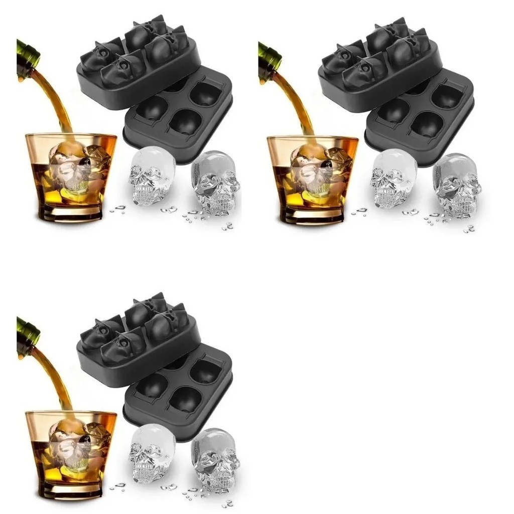 Kit 3 Formas Gelo Caveira 3d Molde Silicone Chocolate Wisk gelo ...