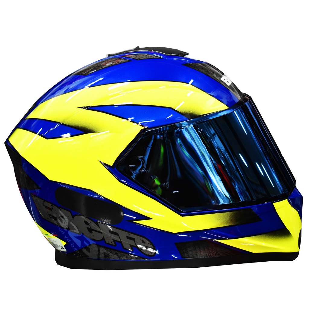 Capacete Bieffe B12 Flat Azul Amarelo + Viseira Azul | Shopee Brasil