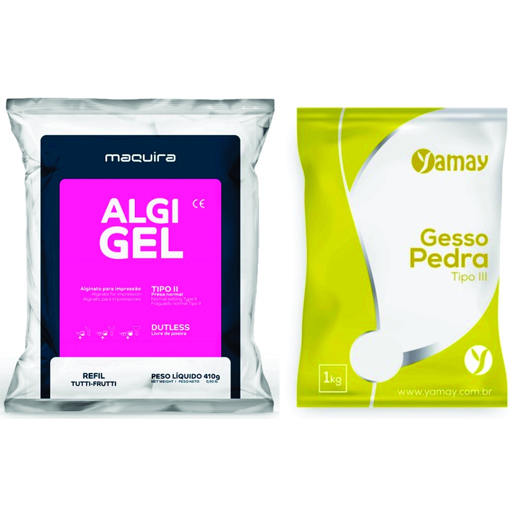 kit moldagem gesso pedra tipo III amarelo 1kg + Alginato Algigel ...
