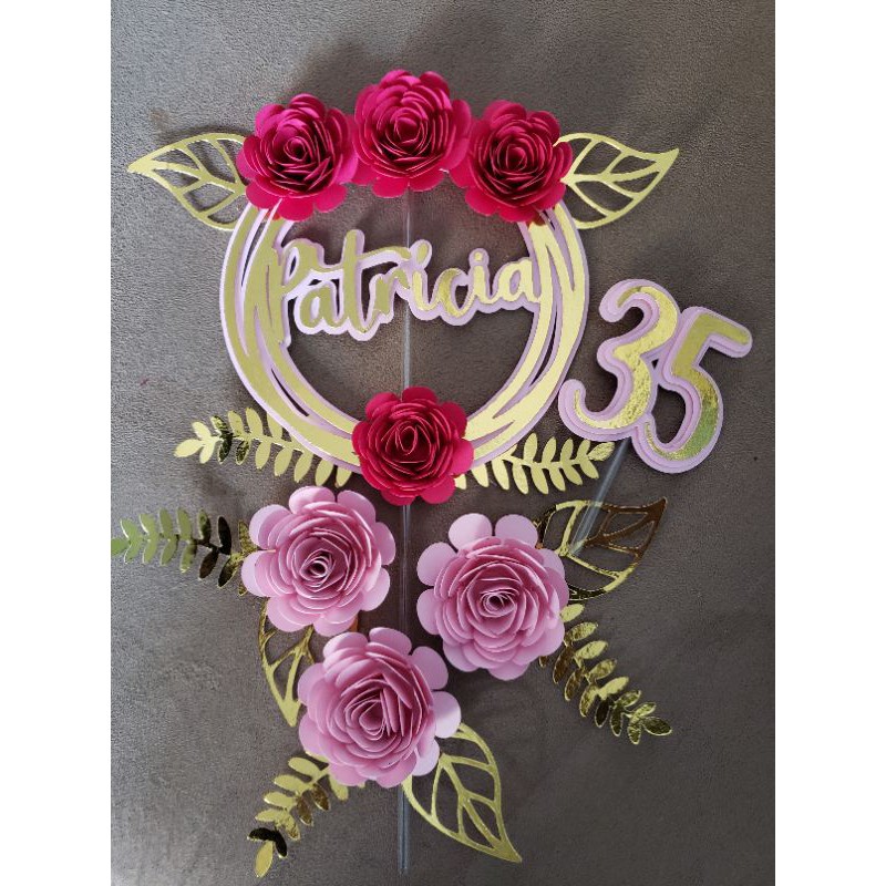 Topper circular com flores para bolo. | Shopee Brasil