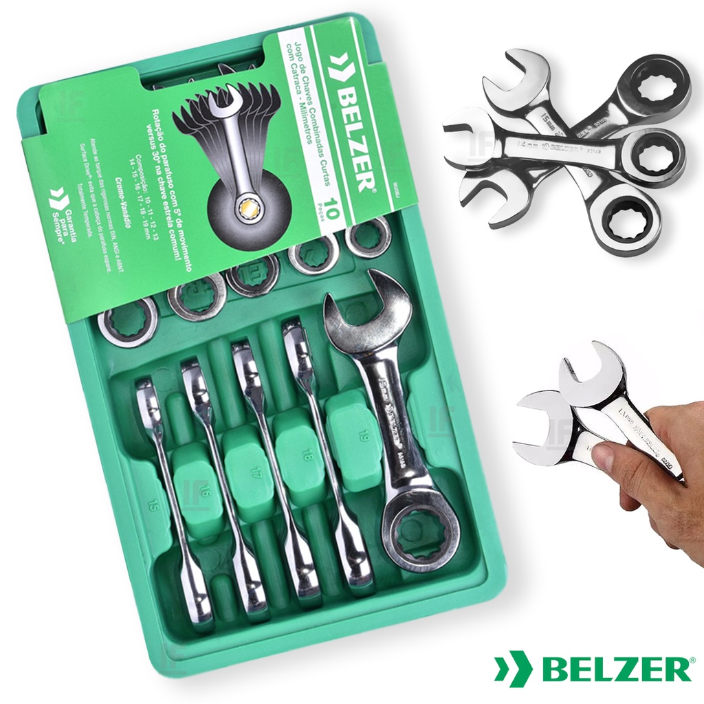 Chave Combinada Catraca Curta Jogo 10 A 19mm Com 10 Peças Belzer ...