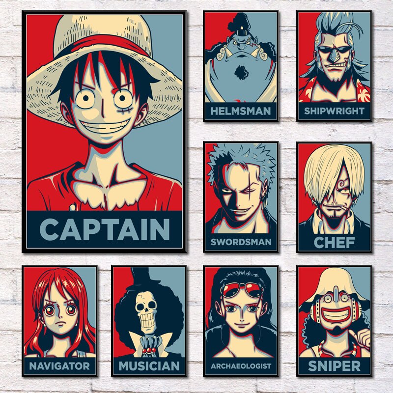 Popular anime poster retro style One Piece hight quality canvas ...