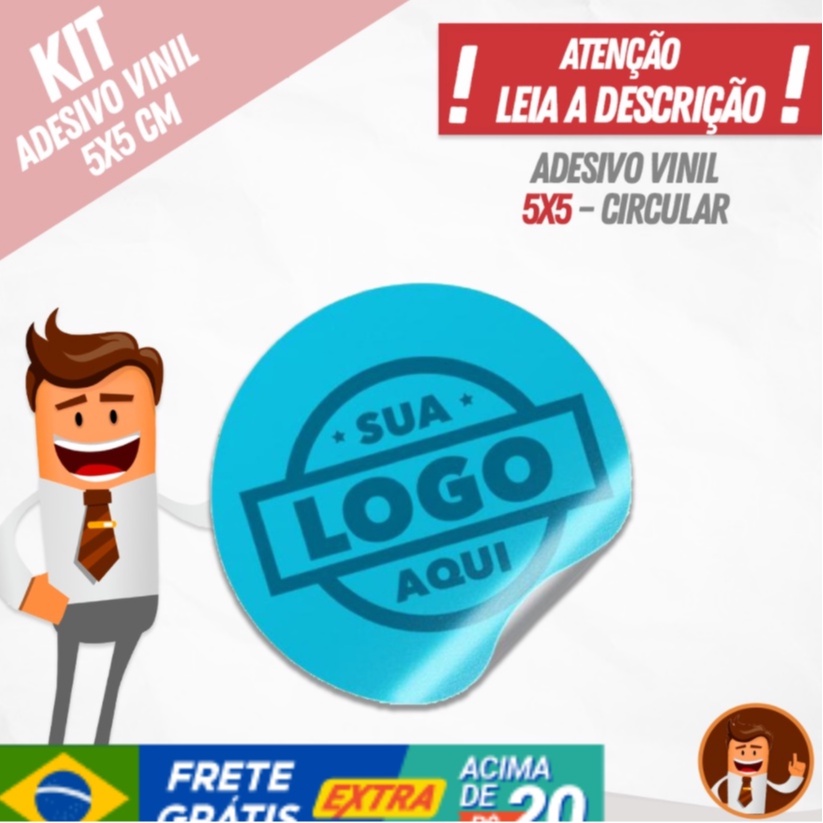 Adesivo em papel adesivo Vinil 5x5 – circular, com sua logomarca | Shopee Brasil
