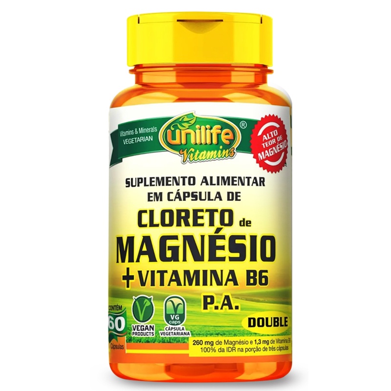 Cloreto de magnésio c/ vitamina B6 UNILIFE - 120 cápsulas de 500mg | Shopee Brasil