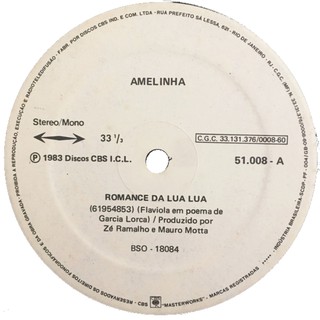 DISCO DE VINIL - AMELINHA - ROMANCE DA LUA LUA - 1982 | Shopee Brasil