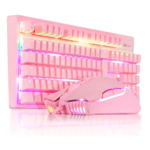 Kit Teclado Mecânico E Mouse Gamer Rosa Usb Led Chroma Macro KP-TE111 ...