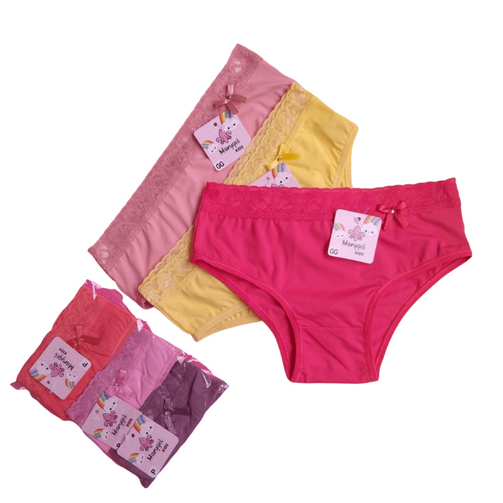 kit Calcinha Infantil menina Microfibra Poliamida com Rendinha | Shopee ...