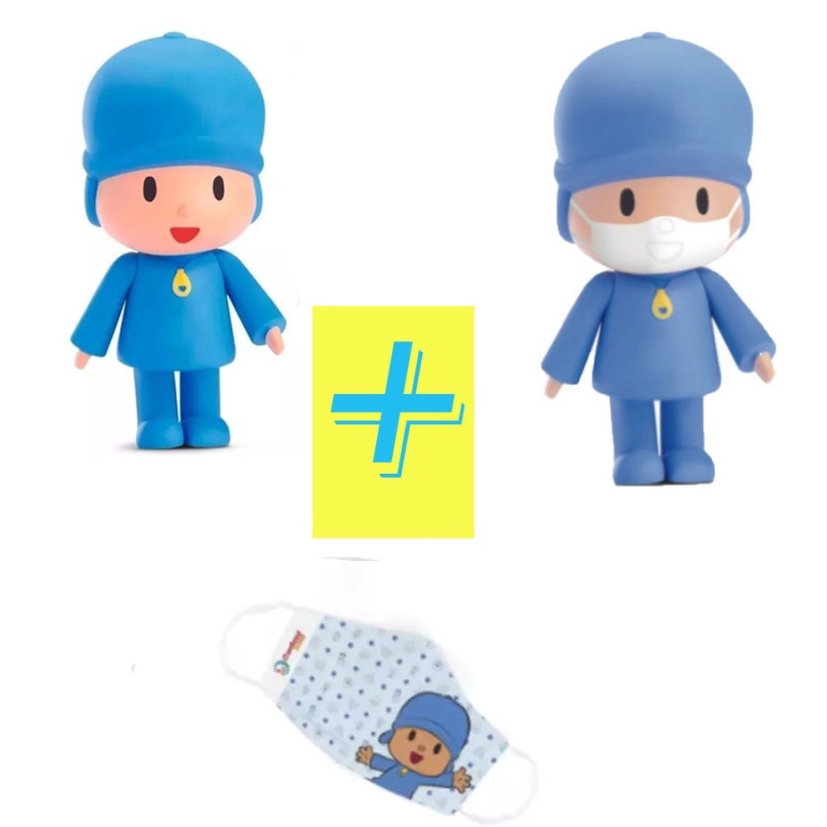 2 Bonecos POCOYO em vinil + MÁSCARA Infantil (Boneco POCOYO + Boneco ...