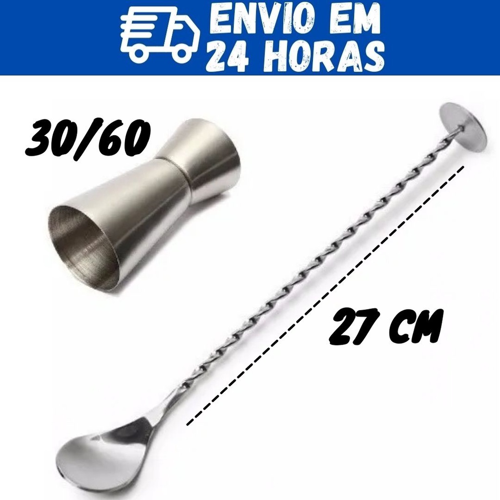 Kit Bar Bartender Colher Bailarina E Jigger Dosador Duplo P Gin Drinks ...