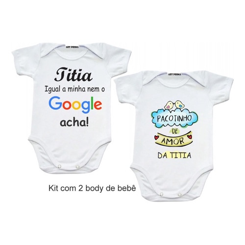 Kit 2 Body Bebe Frases Titia Tip Top Google Bore Tia Barato | Shopee Brasil