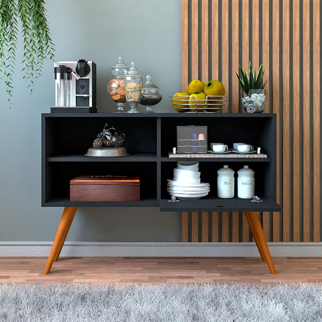 Rack Para Sala Union Preto Com Pes Madeira A7 | Shopee Brasil