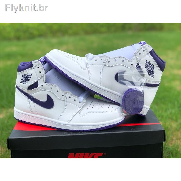 Tênis De Basquete Masculino Nike Air Jordan 1 De Alta Branco Roxo ...