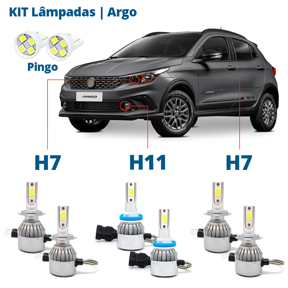 Kit de Lâmpadas Fiat Argo 2017 2018 2019 2020 H7 H11 Super Led Forte ...