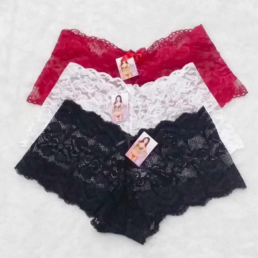 Kit 3 calcinhas caleçon em renda luxo | Shopee Brasil