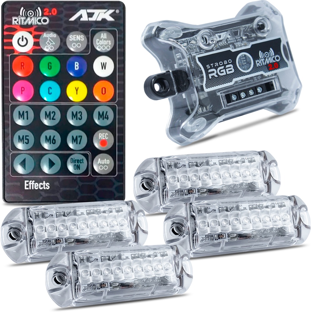 4 Strobo Automotivo Carro AJK 4 Faróis RGB com Controle Novo ...