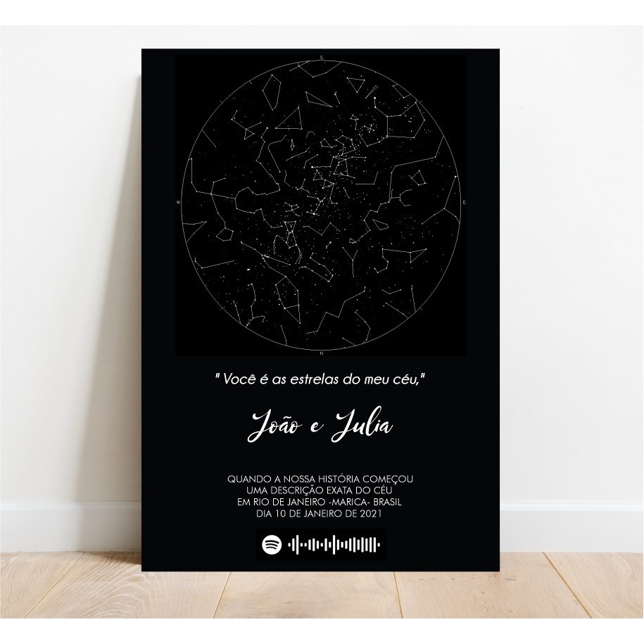 Quadro Mapa Estelar /Mapa das Estrelas/ mapa do Céu/ Mapa Celeste ...