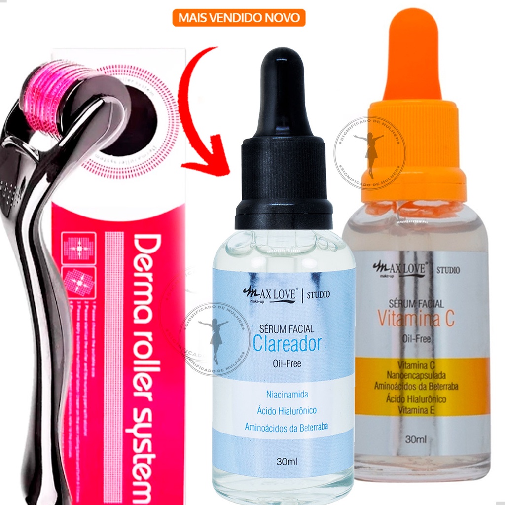 Kit Microagulhamento Dermaroler + Serum Max love Vitamina C + Anti ...