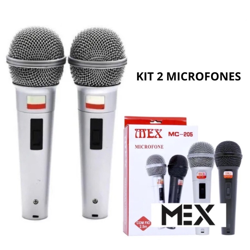 Kit Microfone Profissional Com Fio 2,5m Mex Mc-205 Para Coral - (2 ...