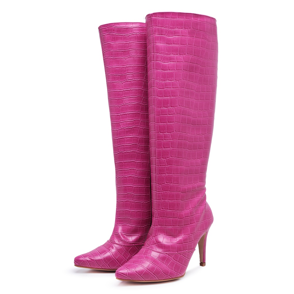 Bota Feminina Pink Cano Longo Bico Fino Salto Alto | Shopee Brasil