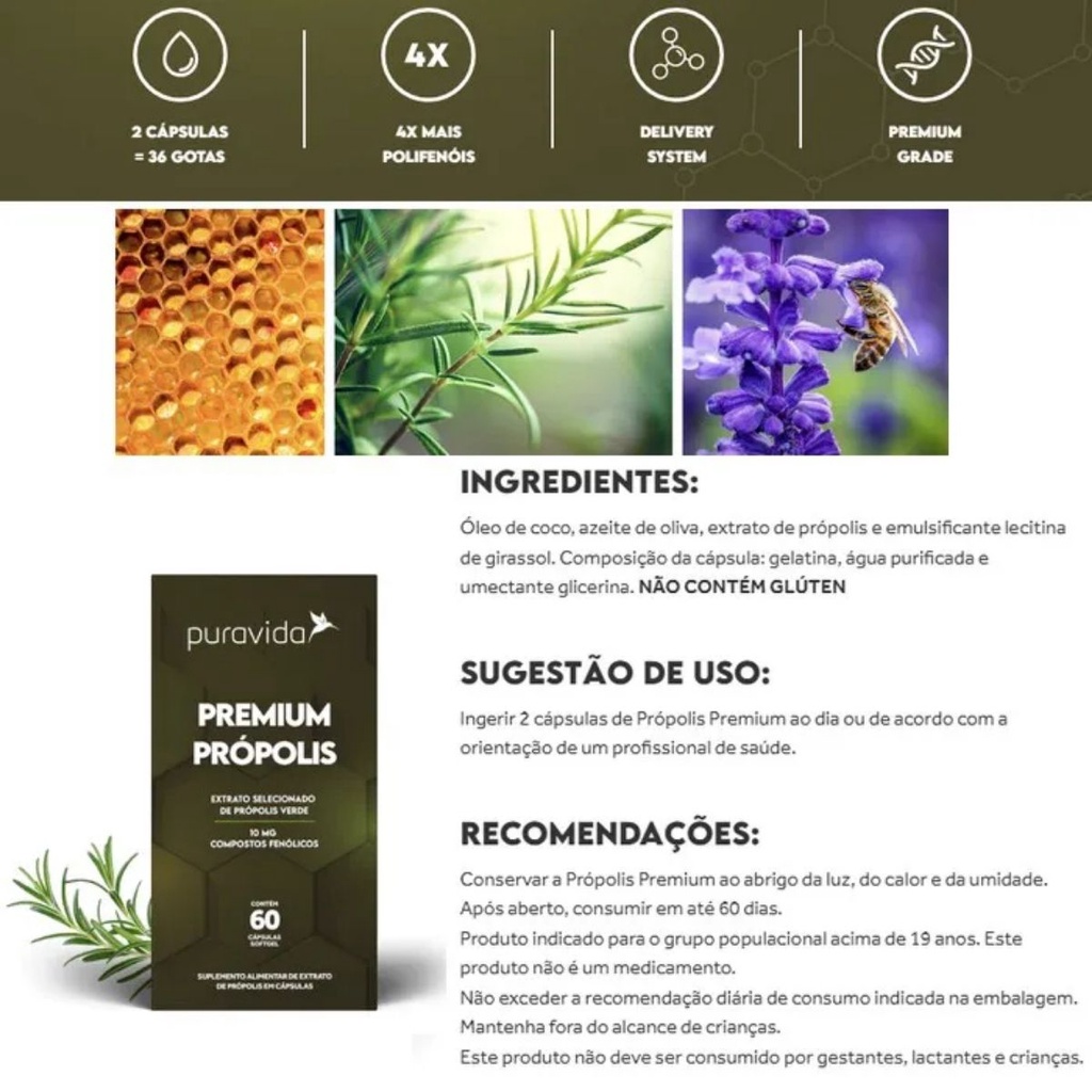 Premium Propolis 60caps-pura Vida | Shopee Brasil