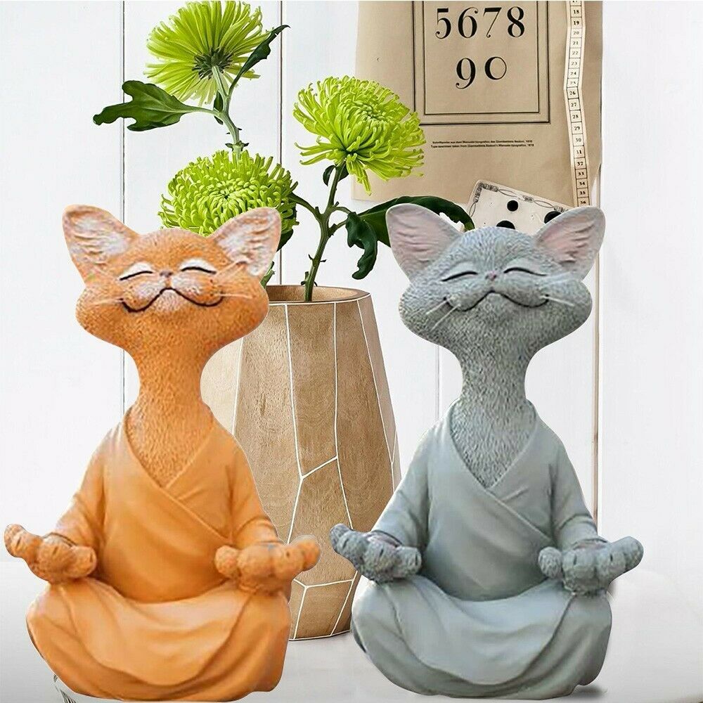 Estatueta de gato Buda Meditação Ioga Colecionáveis enfeites de ...