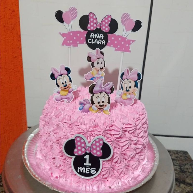 Topper Personalizado para Bolo Minnie Baby Rosa | Shopee Brasil