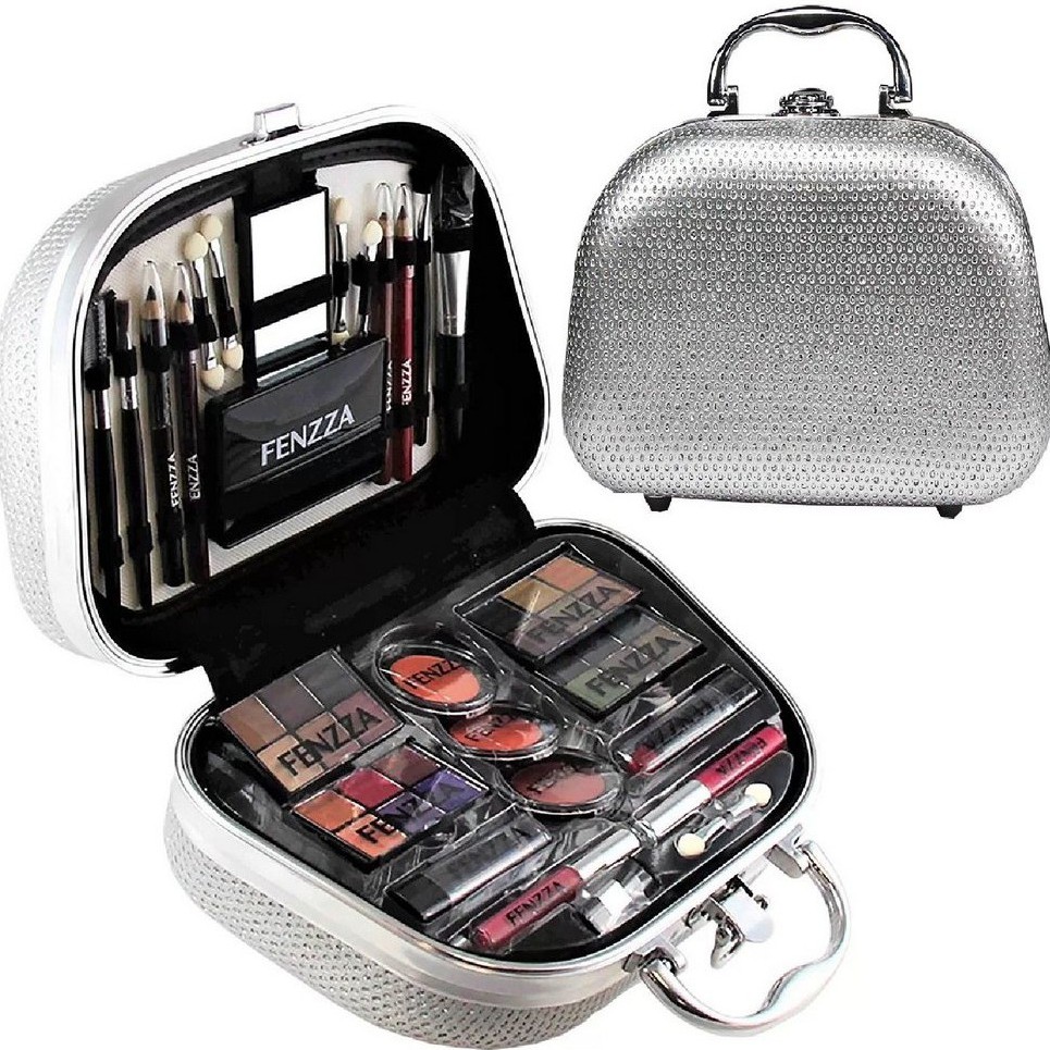 MALETA GLAMOUROSA FENZZA MAKE UP PRATA | Shopee Brasil