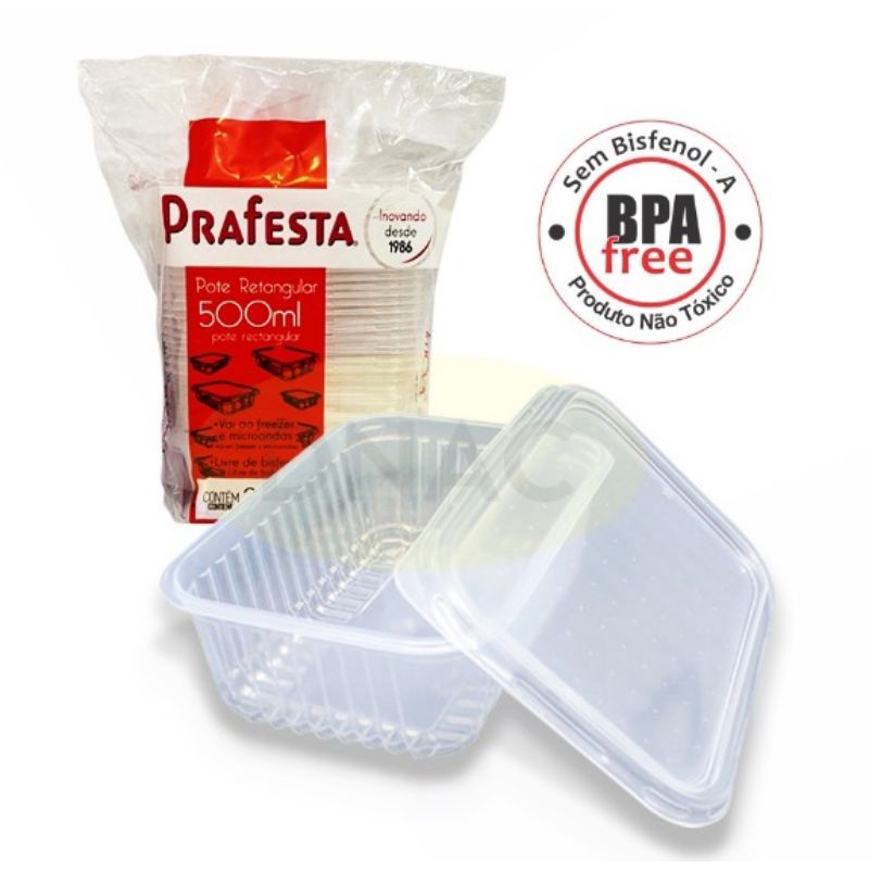 24un Pote Marmita Descartável Retangular 500ml Fitness Fit Freezer Microondas dieta PRAFESTA ...