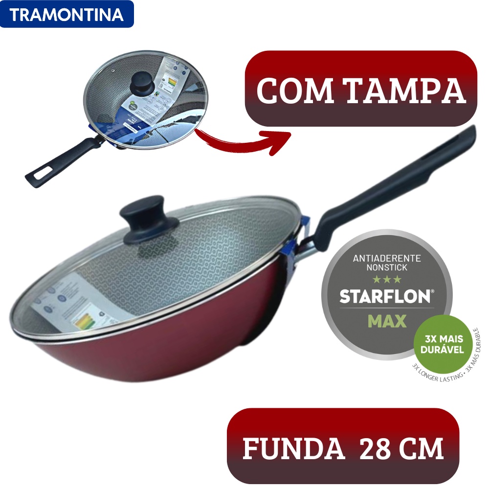 Frigideira Funda Antiaderente 28 Cm Wok Tramontina Shopee Brasil