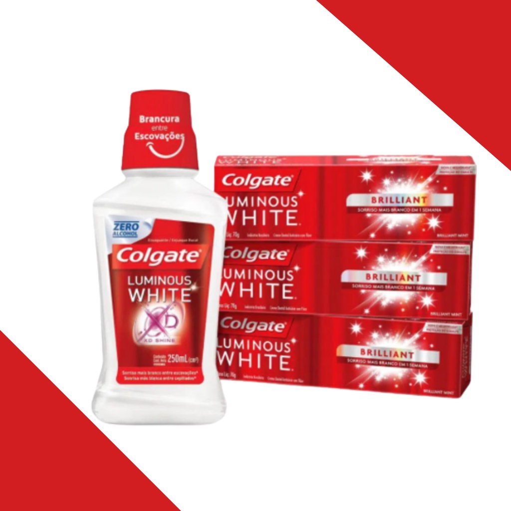 Kit Colgate Luminous White 3 Creme Dental + Enxaguante Bucal | Shopee ...