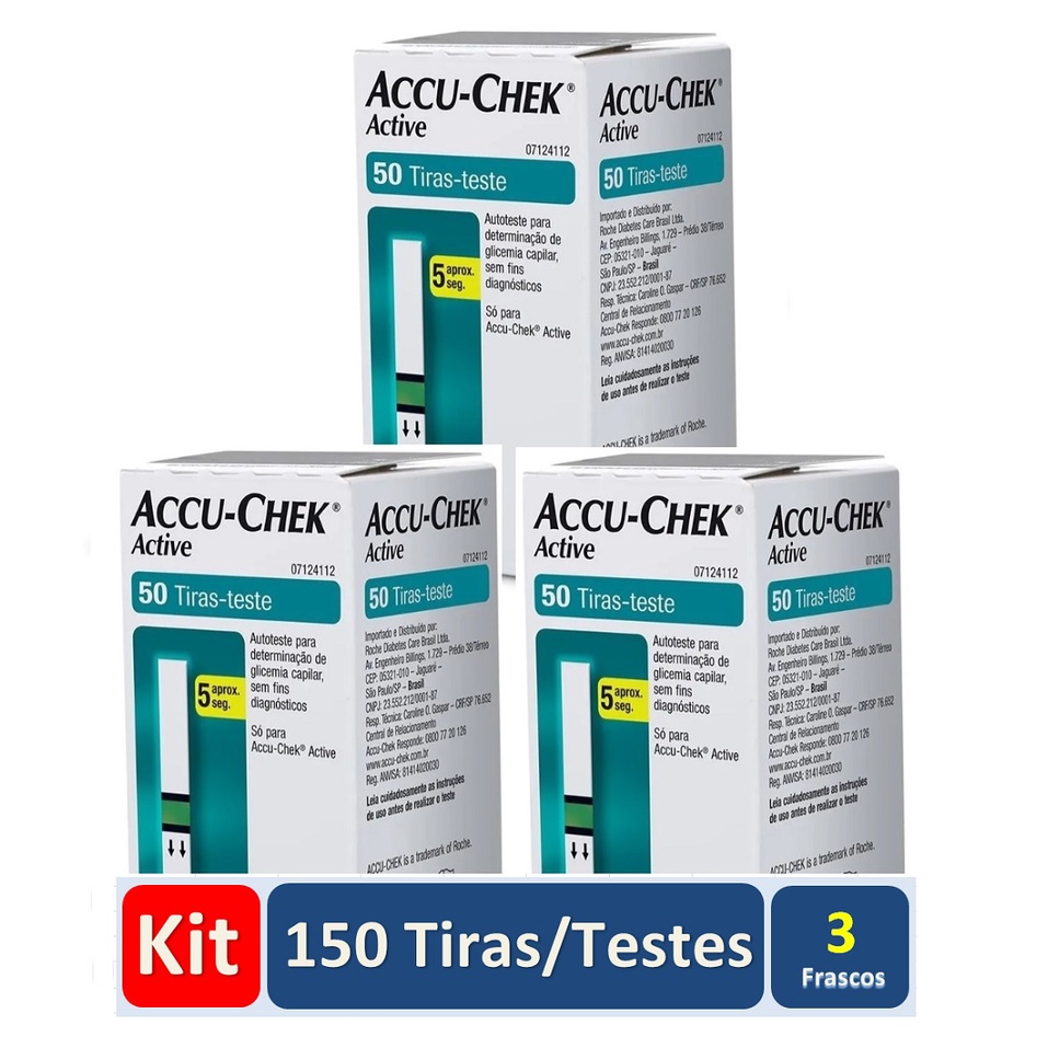 Kit 3 Accu Chek Active 50 Tiras cada frasco - 150 tiras | Shopee Brasil