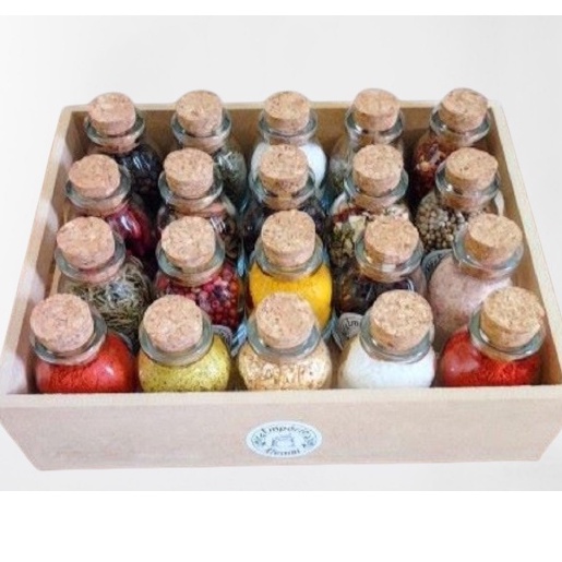 Kit temperos - 20 potes de vidro com tampa rolha - Acompanha Temperos(a ...