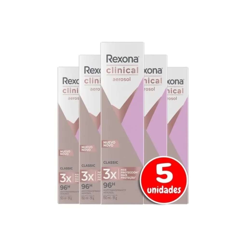 Kit Com 5 Unidades Desodorante Aerosol Rexona Clinical Classic - 150ml ...